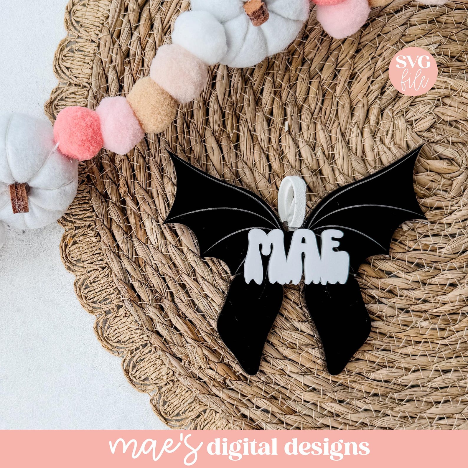 SVG Coquette Bat Bow, Cute Bat Laser File, Cute Boo Basket Laser File ...