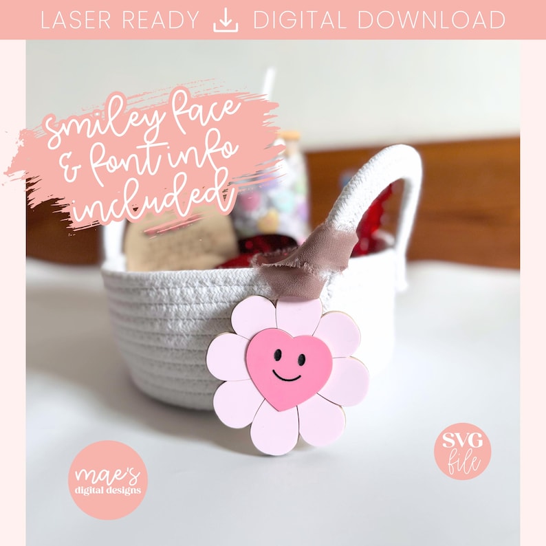 Heart Daisy Valentine SVG, Girly Valentine Tag SVG, Heart Flower ...