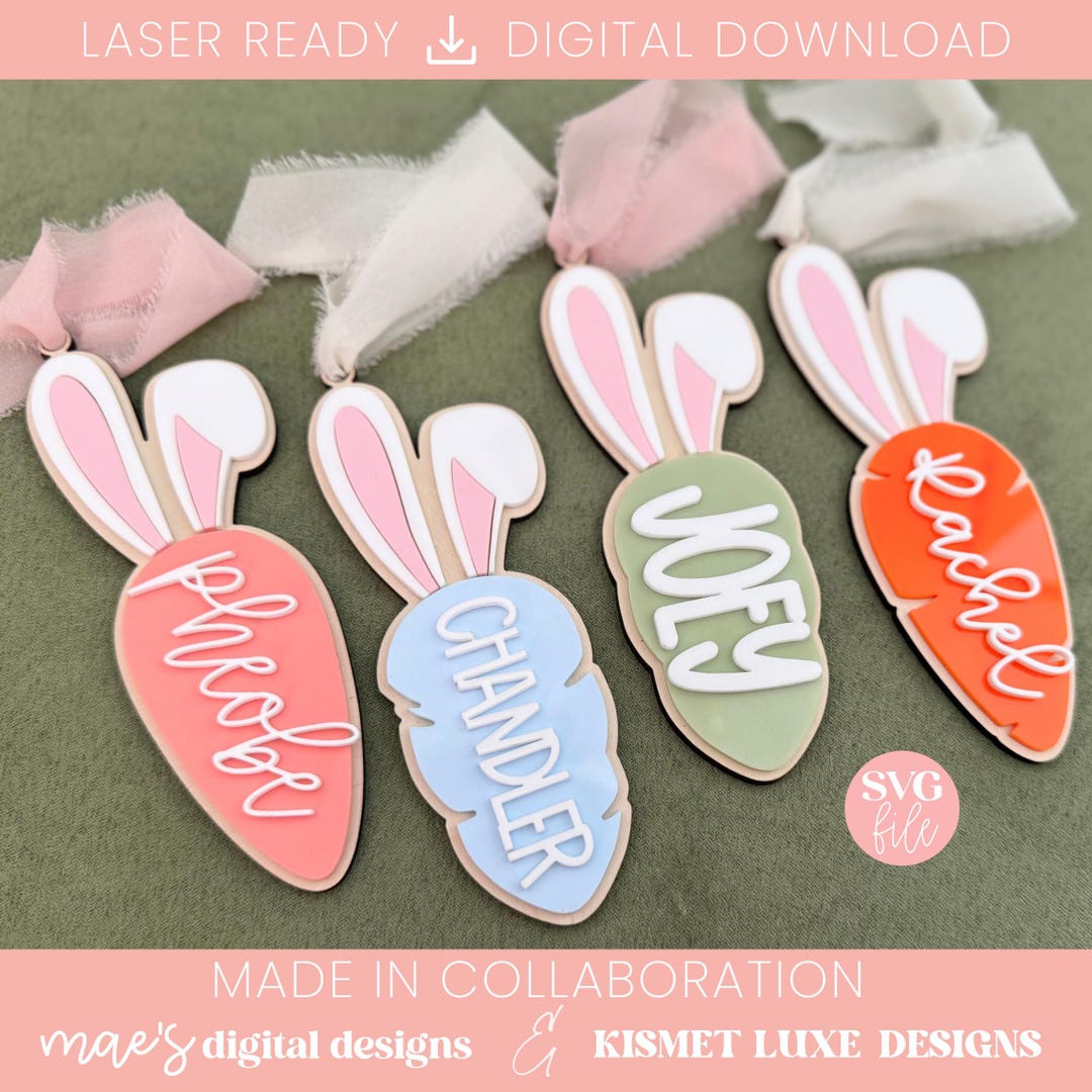 Easter Basket Tag SVG, Girly Easter Tag SVG, Bunny Ears Easter Laser ...
