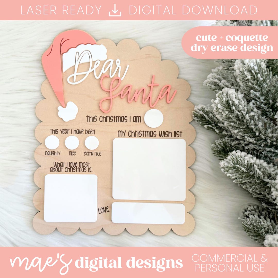 SVG Dear Santa Sign File, Christmas Laser File, Dear Santa Dry Erase ...