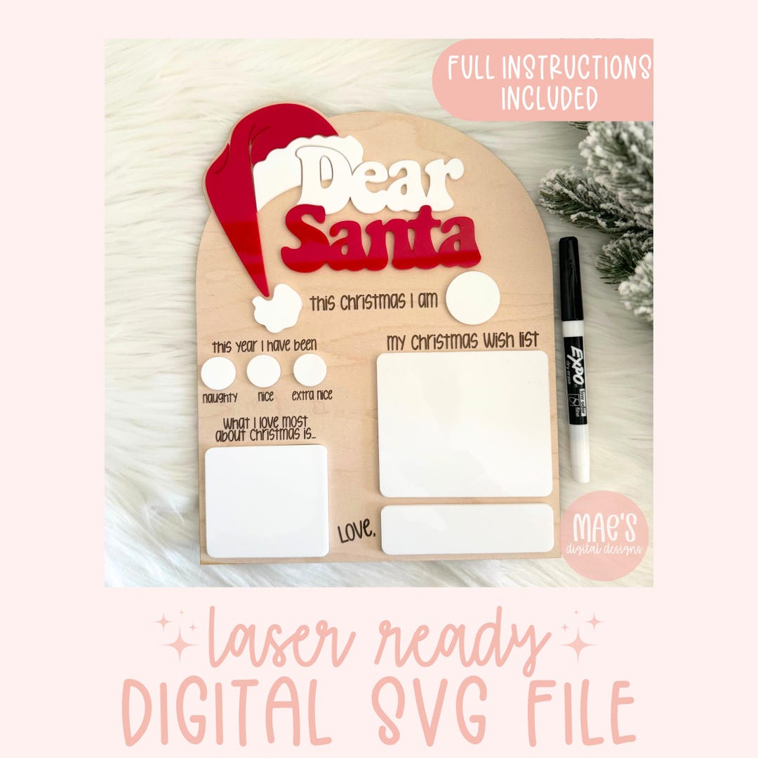 SVG Dear Santa Sign File, Christmas Laser File, Dear Santa Dry Erase ...