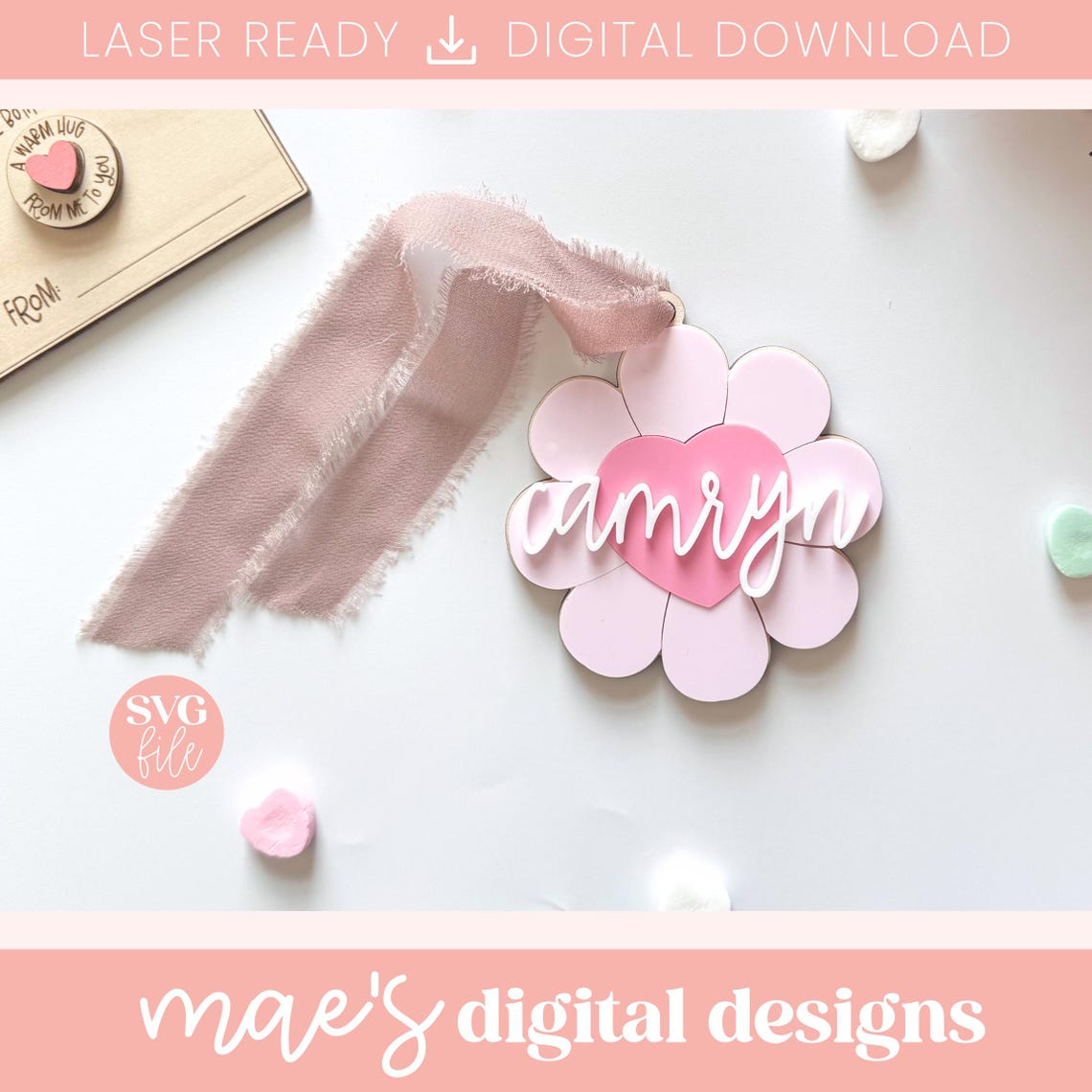 Heart Daisy Valentine SVG, Girly Valentine Tag SVG, Heart Flower ...