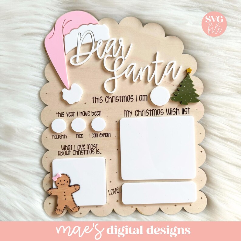 SVG Dear Santa Sign File, Cute Christmas Laser File, Dear Santa Dry ...