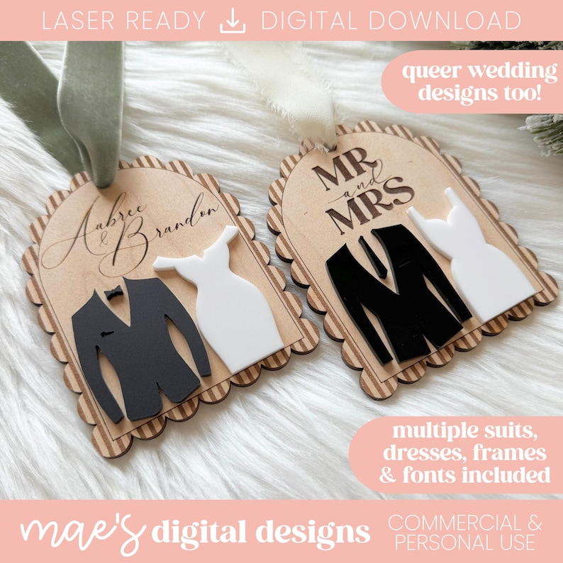 SVG Wedding Gift Tag, SVG Wedding Ornament, Gay Ornament Laser File ...