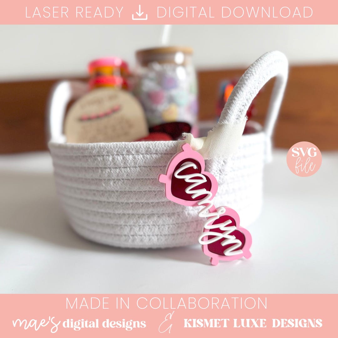 Heart Sunglasses Valentine SVG, Girly Valentine Tag SVG, Trendy ...