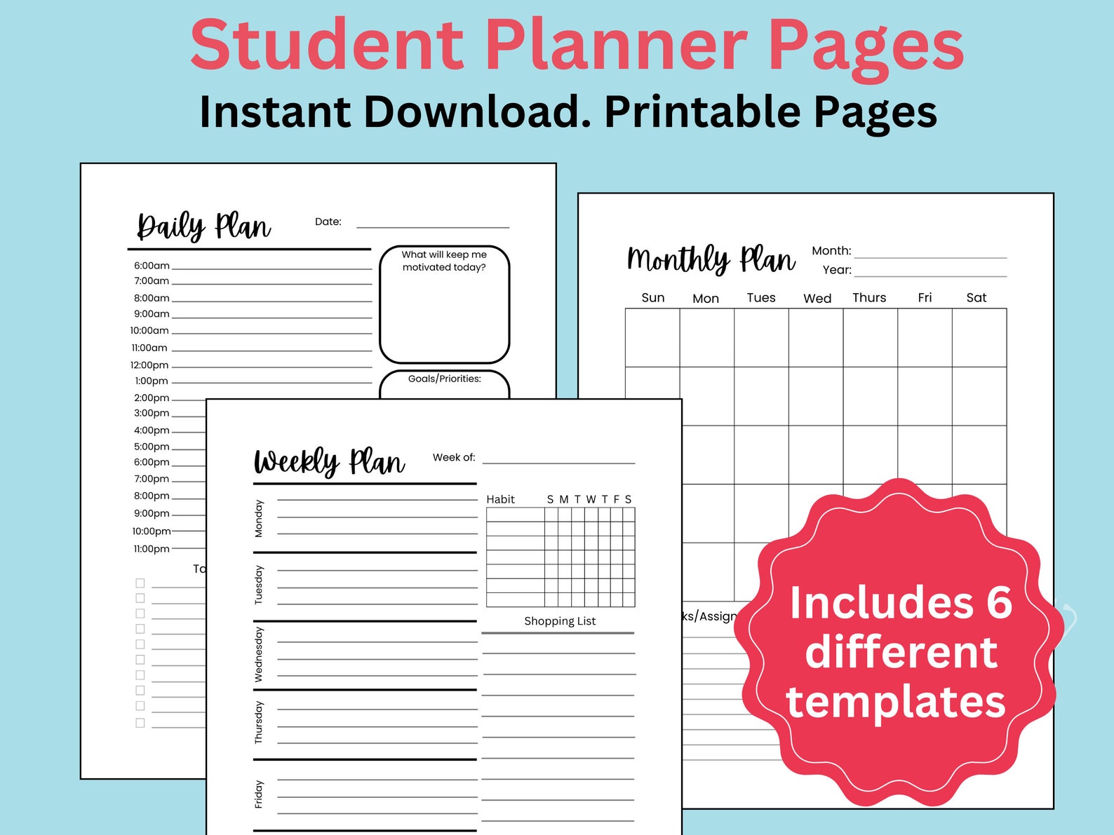 Printable Planner Pages, Daily Weekly Monthly Planner, Project Planner ...