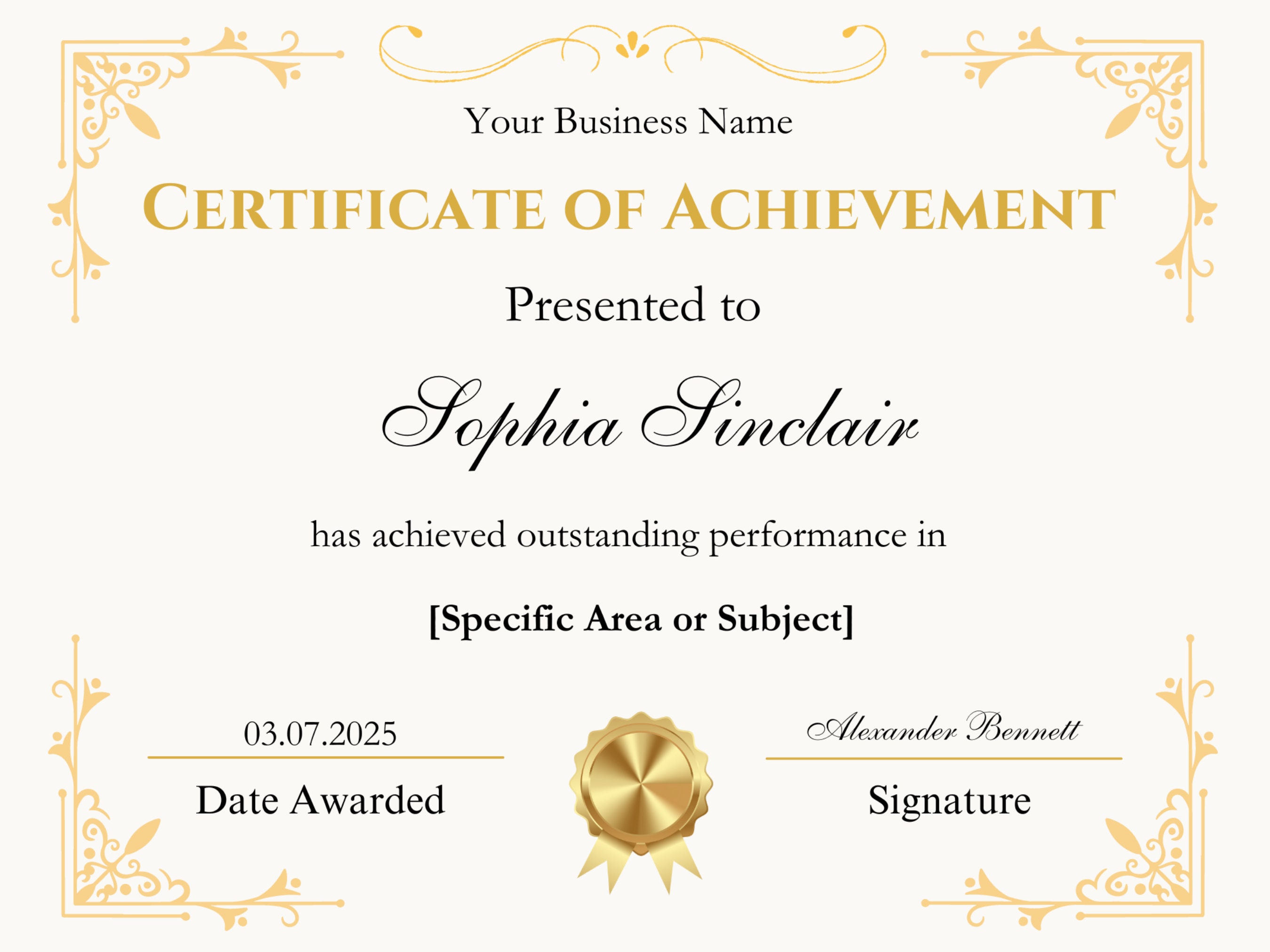 Certificate of Achievement, Outstanding Achievement Award, Editable ...