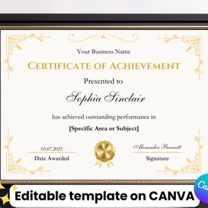 Certificate of Achievement, Outstanding Achievement Award, Editable ...