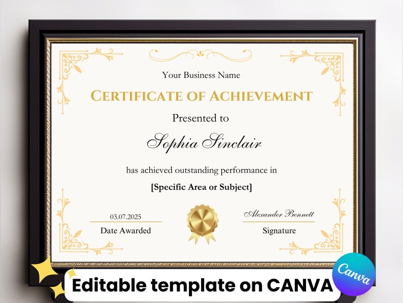 Certificate of Achievement, Outstanding Achievement Award, Editable ...