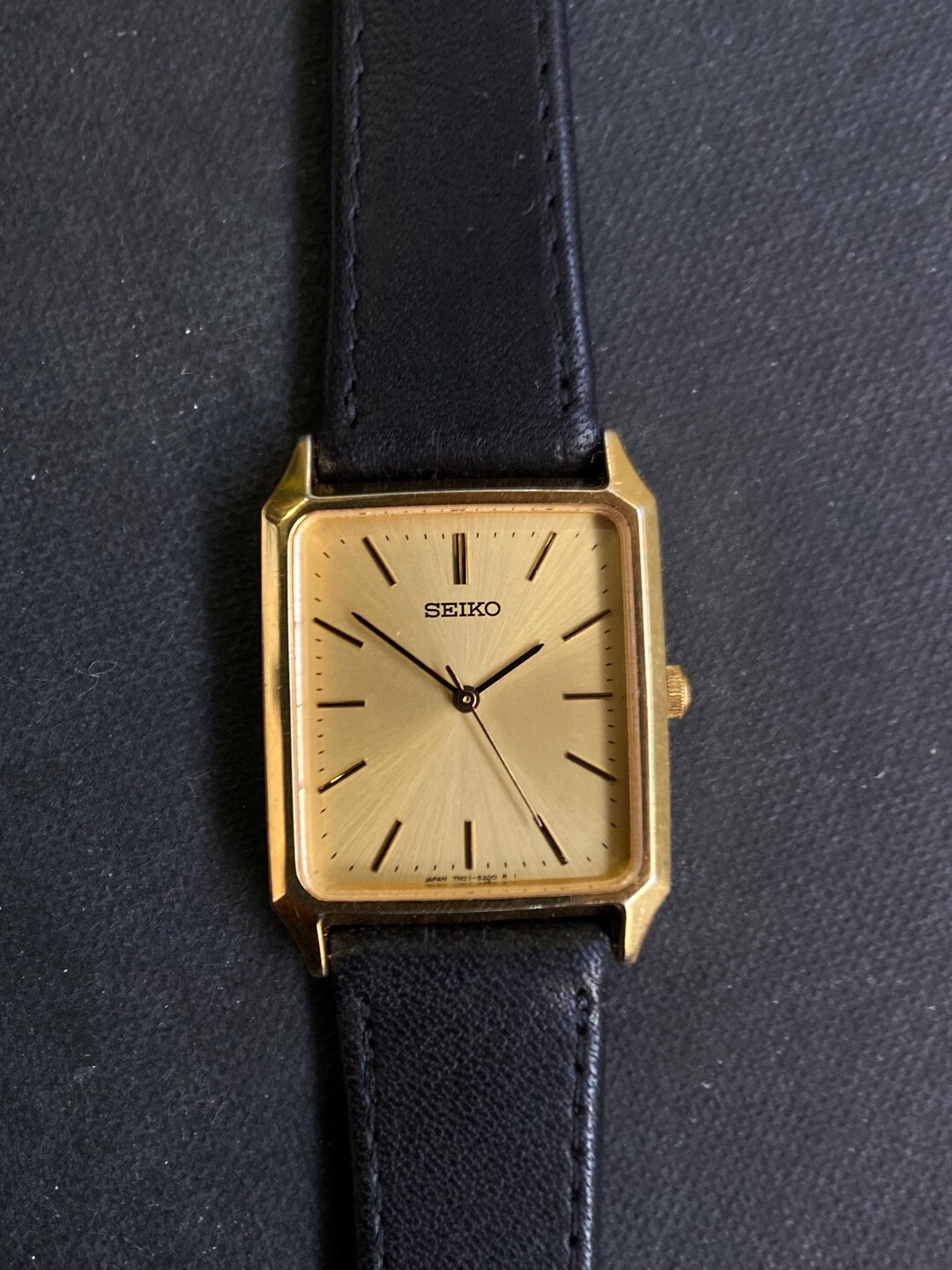 Rare Seiko Tank Gold Classic Mens Quartz Dress Watch on Leather Strap ...