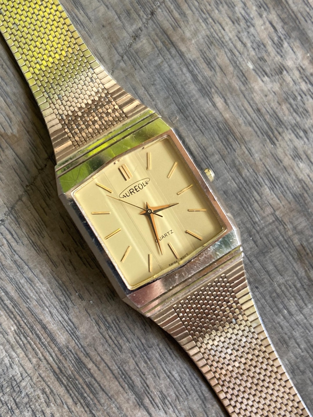 Mens Neo Vintage Aureole Gold Watch With Integrated Bracelet - Etsy