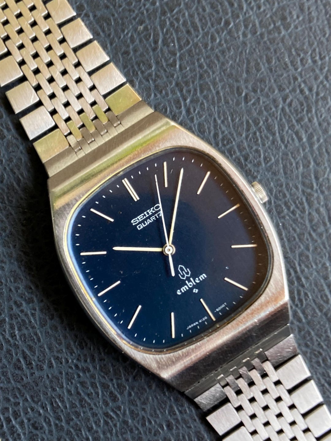 Vintage 1976 Seiko Emblem Quartz Watch: Deep Blue Dial, Integrated ...