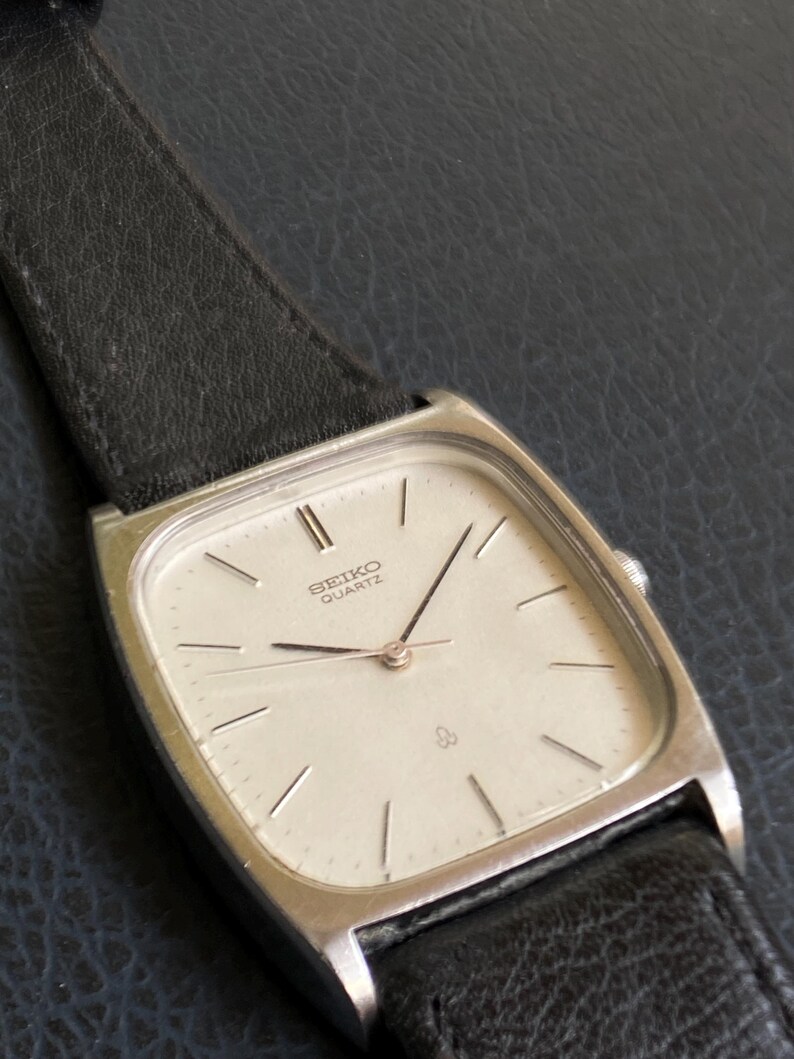 Vintage Seiko Tank Watch: Stainless Steel, Black Leather Strap - Etsy