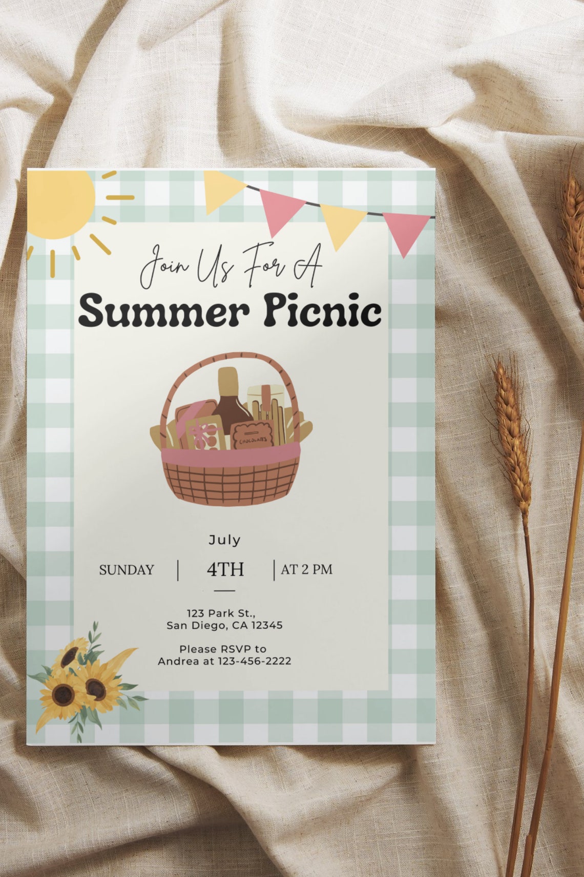 Summer Picnic Invitation Template - Editable Canva Design - Etsy