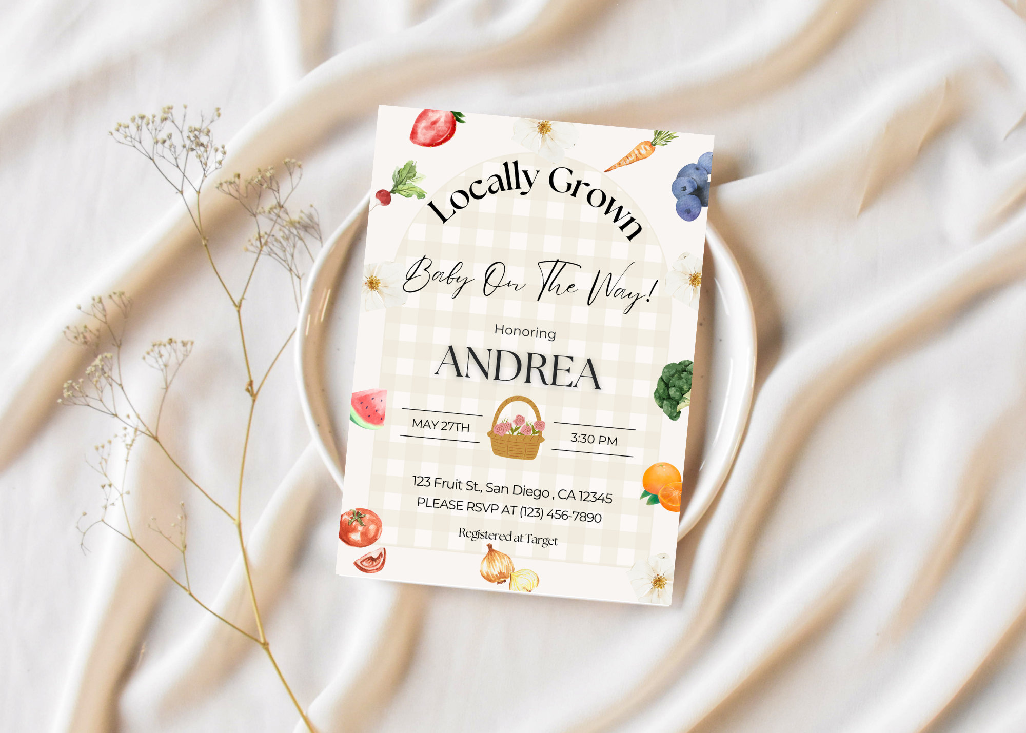 Locally Grown Baby Shower Invitation: Editable Canva Template (digital ...