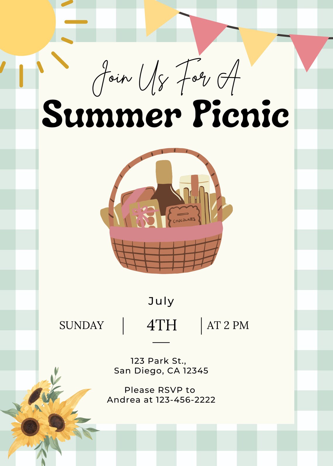 Summer Picnic Invitation Template - Editable Canva Design - Etsy