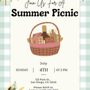 Summer Picnic Invitation Template - Editable Canva Design - Etsy
