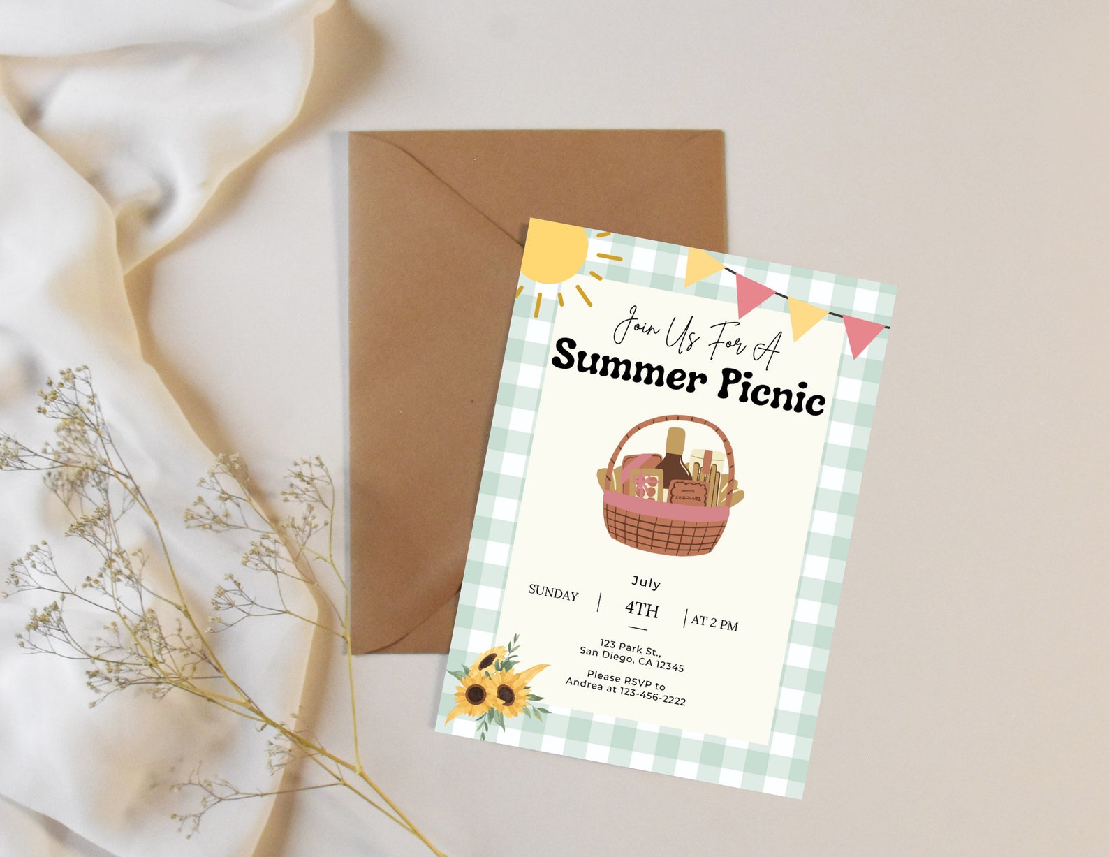 Summer Picnic Invitation Template - Editable Canva Design - Etsy