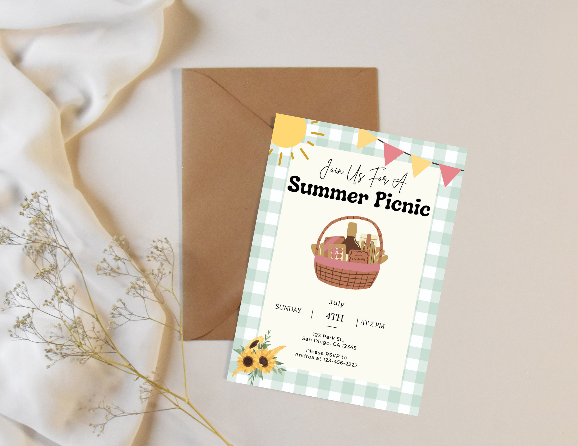 Summer Picnic Invitation Template - Editable Canva Design - Etsy
