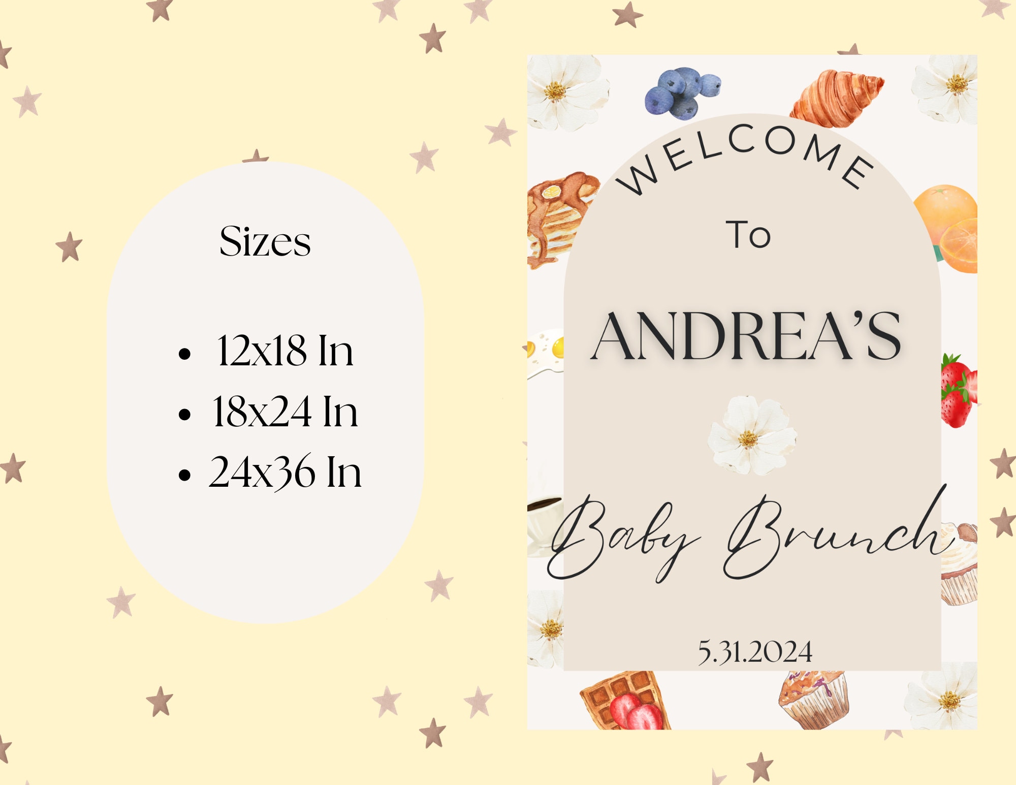 Baby Brunch Baby Shower Sign Template, Welcome Sign - Editable Canva ...