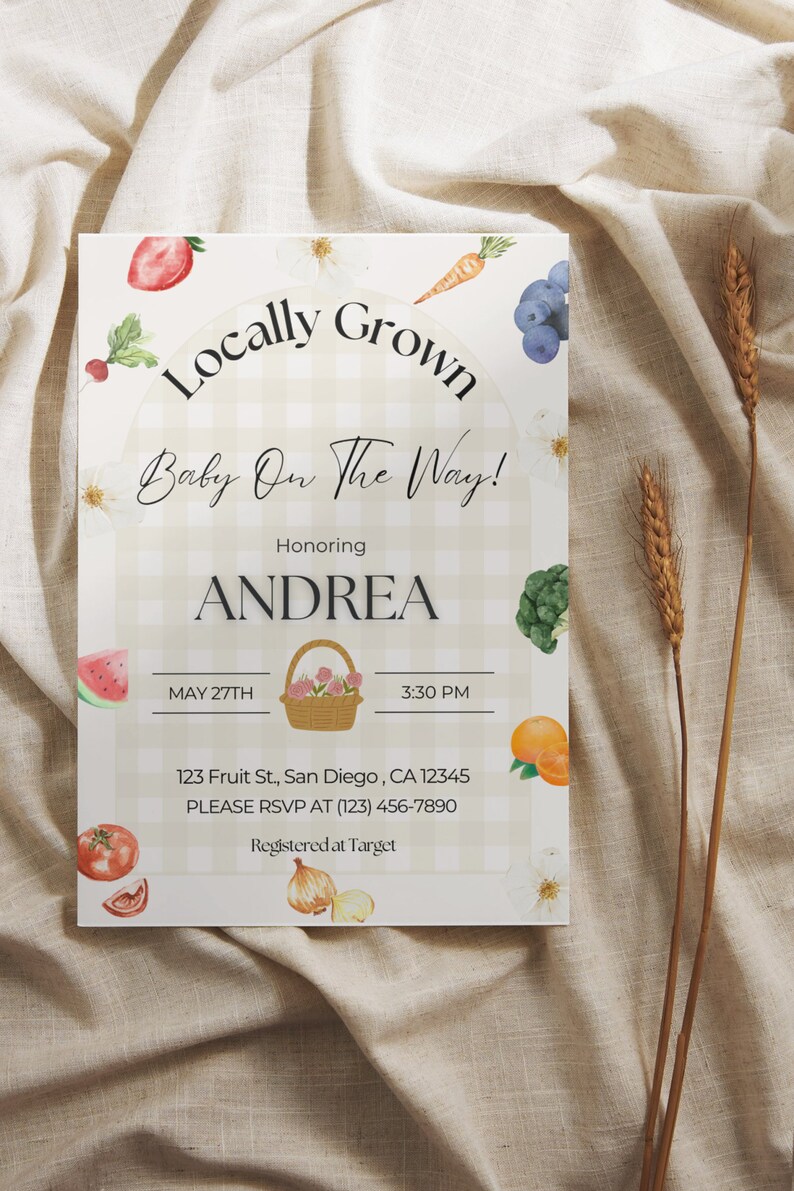 Locally Grown Baby Shower Invitation: Editable Canva Template (digital ...