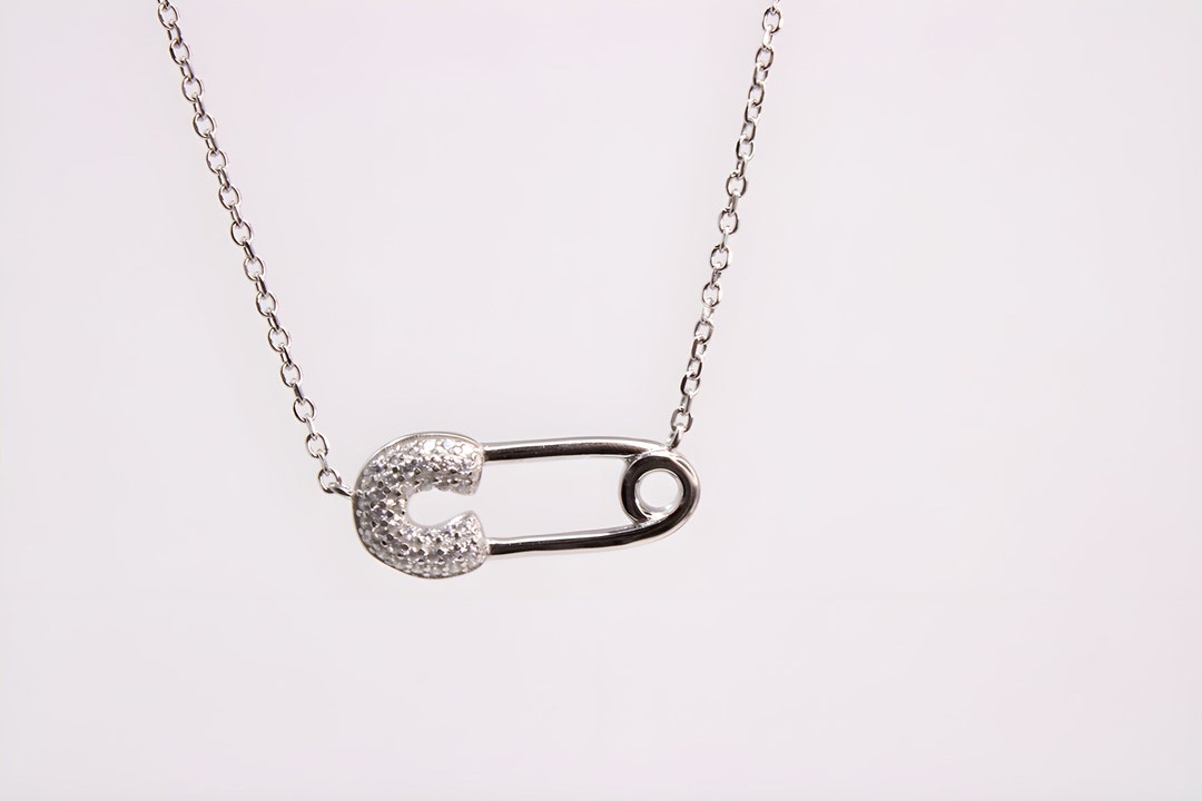 Sterling Silver Safety Pin Pendant: Veelux Crystal Charm - Etsy