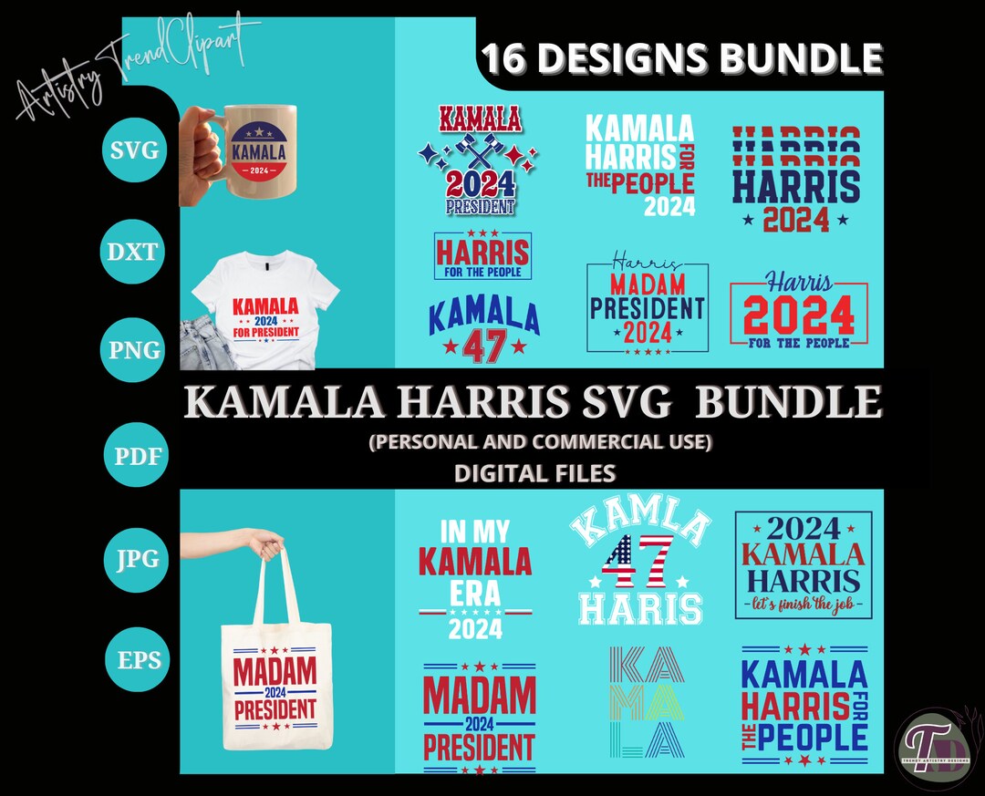 16 Kamala Harris 2024 SVG PNG Bundle, Harris for President, Madam ...