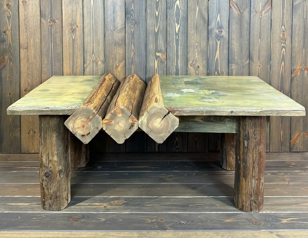 49l Green, Log Sliced Reclaimed Wood Table - Etsy