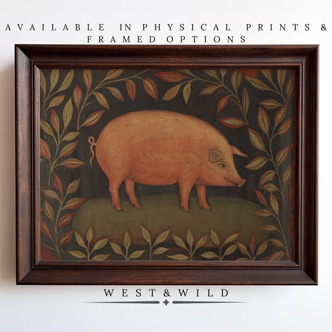 Rustic Primitive Pig Art Print - Farmhouse Folk Art Wall Decor ...