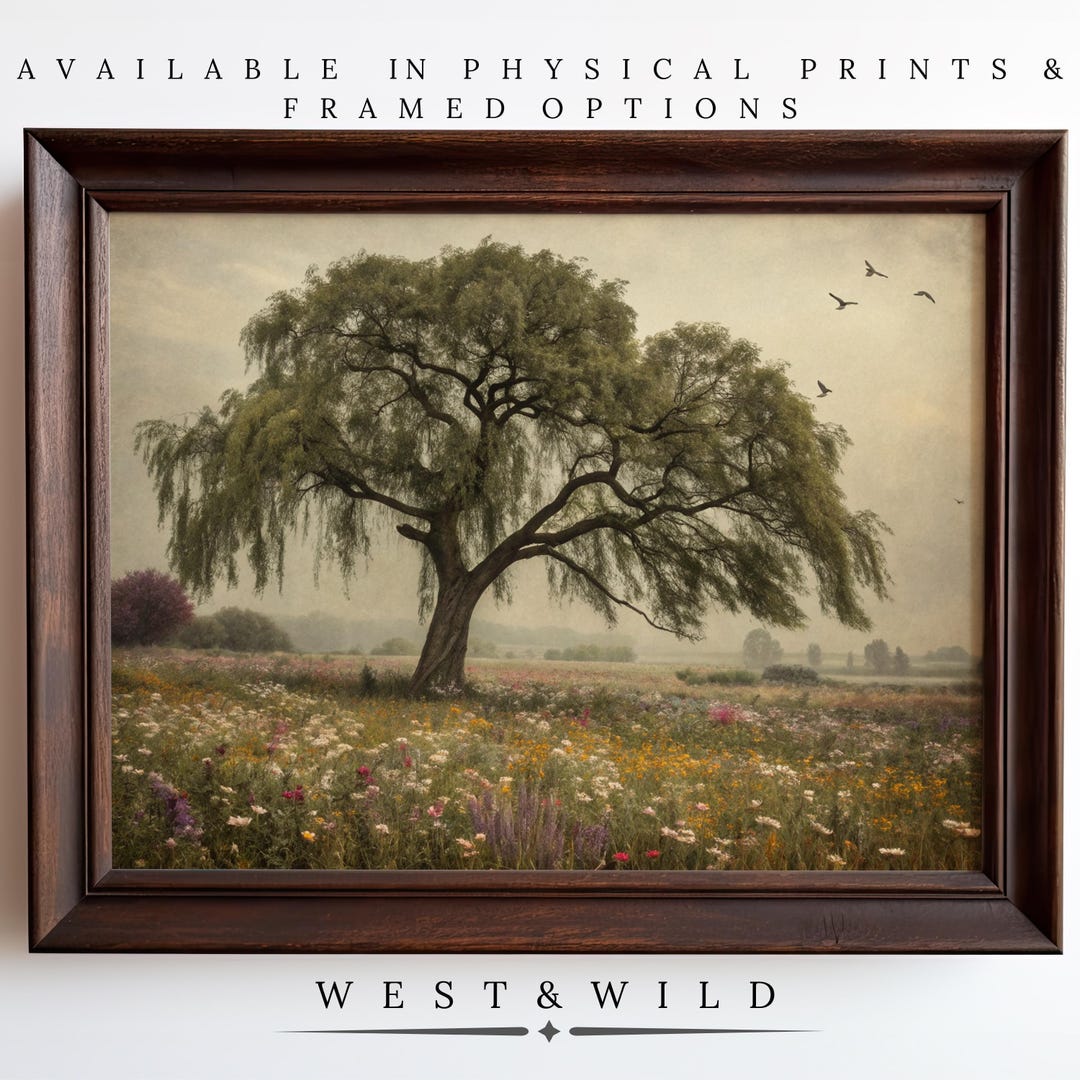 Weeping Willow Tree Painting, Wildflower Wall Art Prints, Willow Tree ...