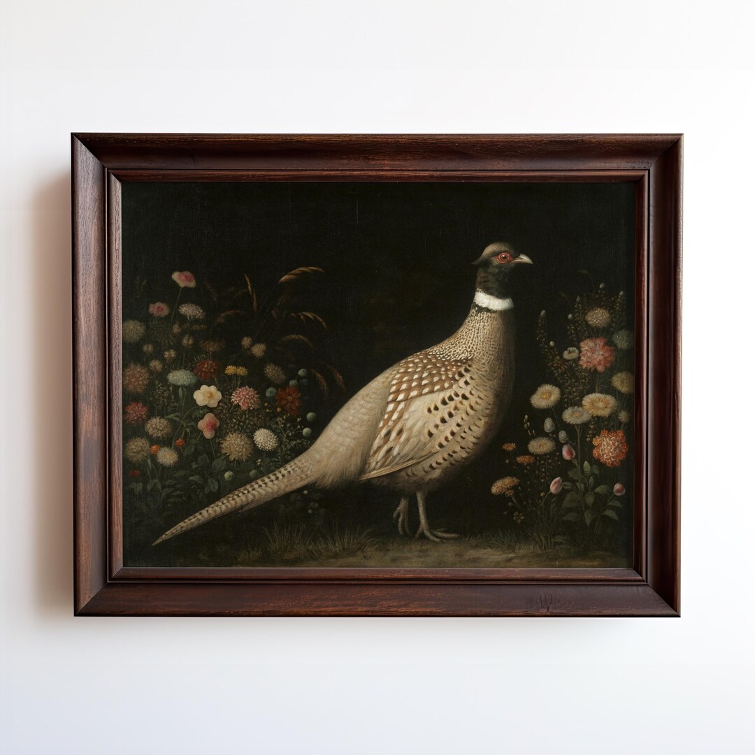 Pheasant With Wildflowers | Vintage Bird Art Print | Rustic Farmhouse ...