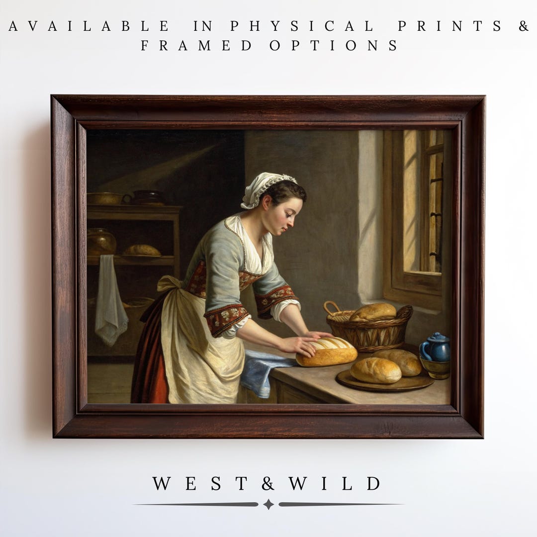 Woman Baking Bread Painting, Victorian Prints for Kitchen, Classic Wall ...