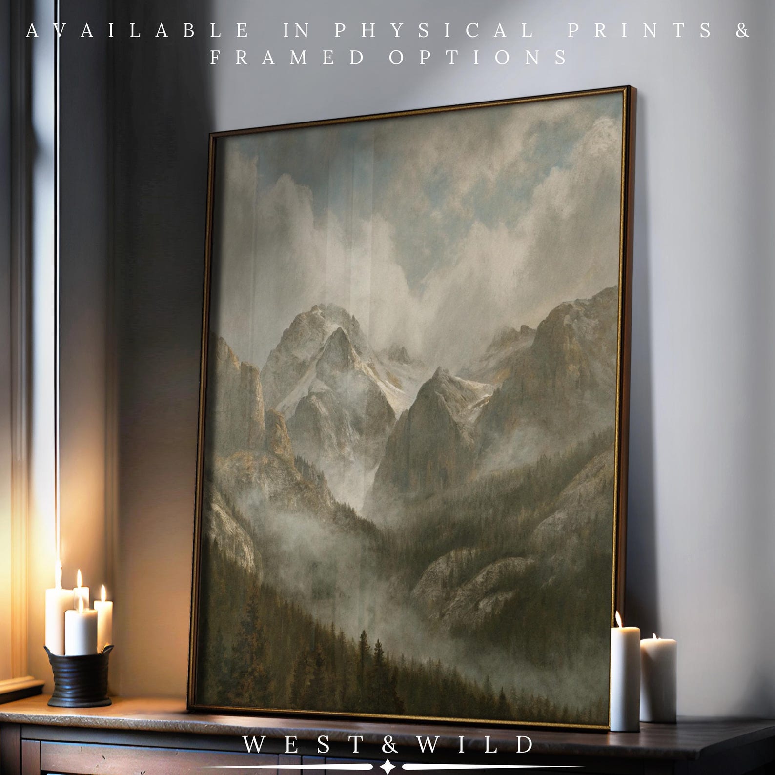 Framed Rocky Mountain Wall Art Print, With Frames, Misty Alpine Wall ...