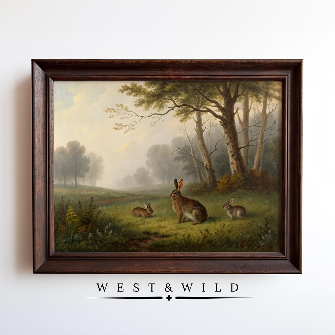 Vintage Hare Painting Wall Art Print Classic Rabbit Artwork Decor ...