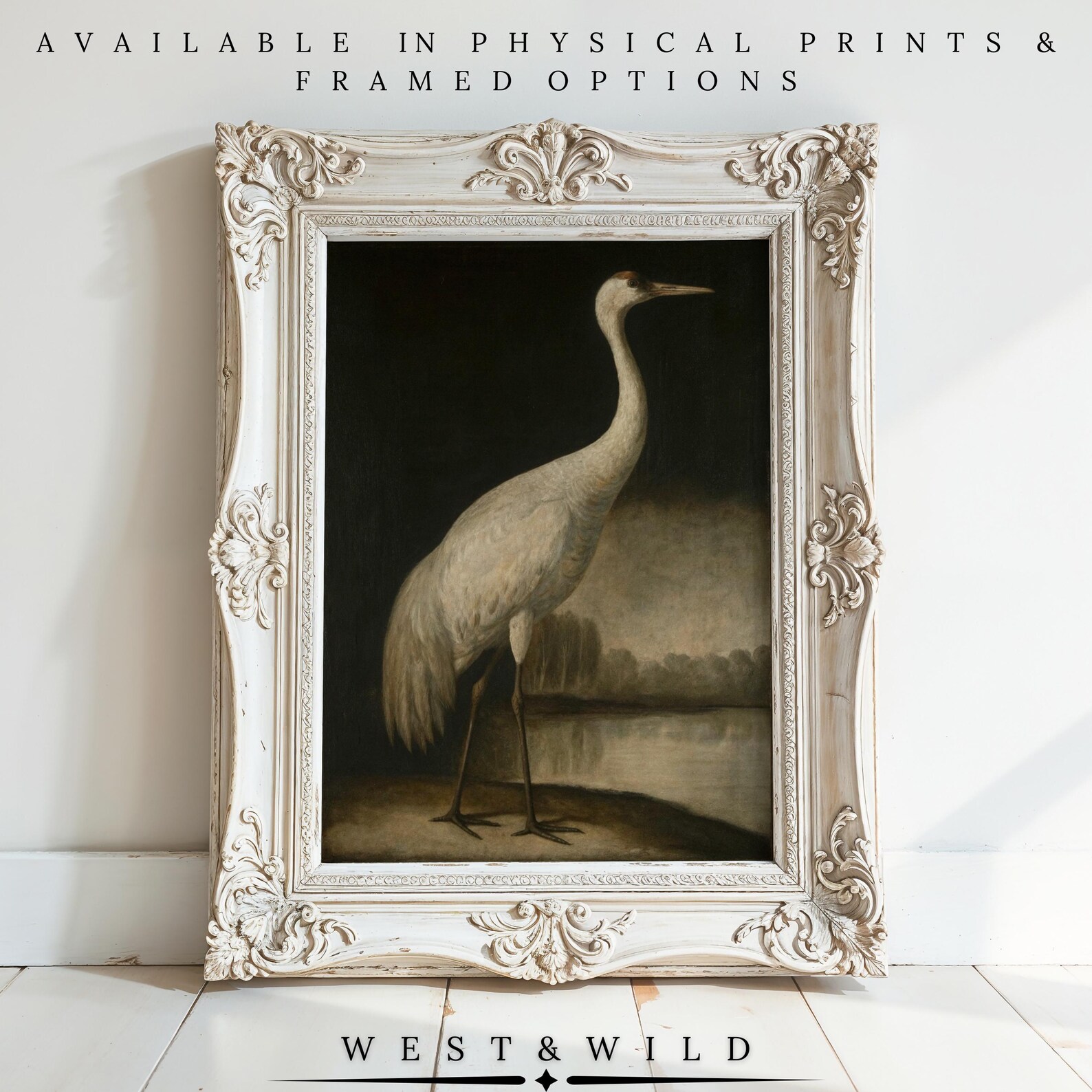Vintage Bird Portrait Print | Elegant Painting of Heron| Neutral Tone ...
