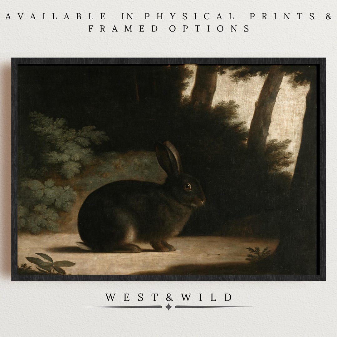 Black Rabbit Art Prints, Rabbit in Forest, Dark and Moody Rabbit ...