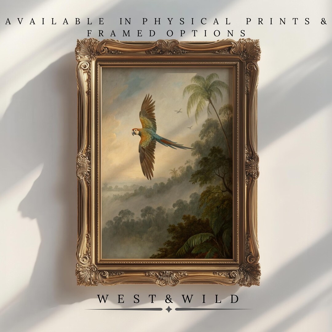 Flying Parrot Painting, Parrot in Flight Wall Art Prints, Bird Art With ...