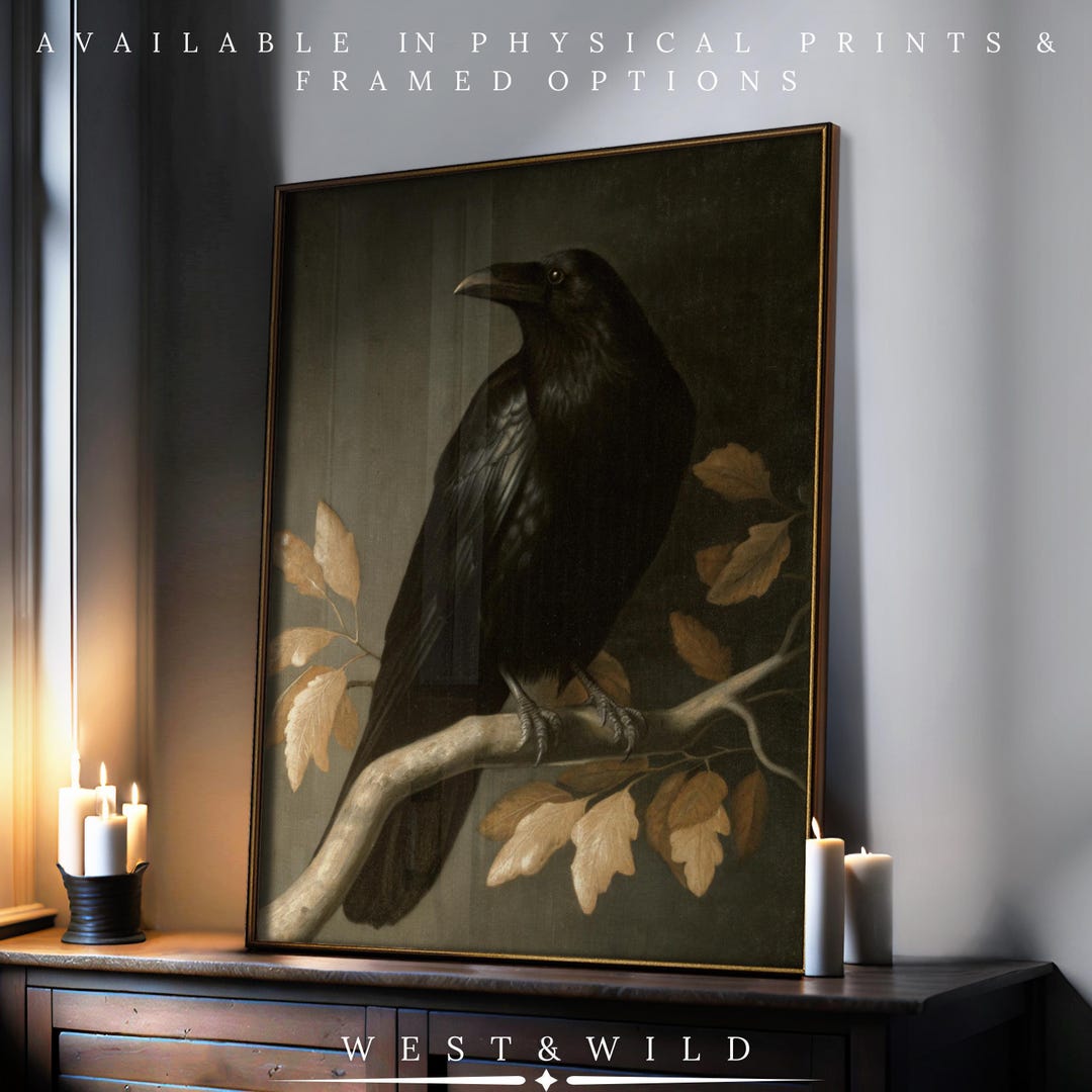 Framed Raven Art Print | Classical Crow Painting | Painting of Raven ...