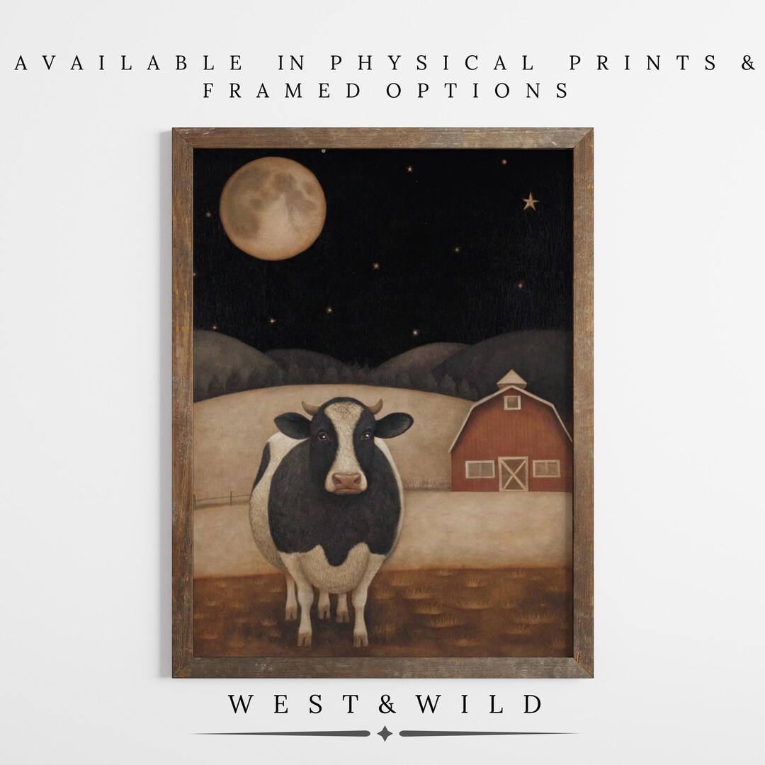 Holstein Cow Barnyard Art Print, Vintage Style Farm Folk Art, Rustic ...