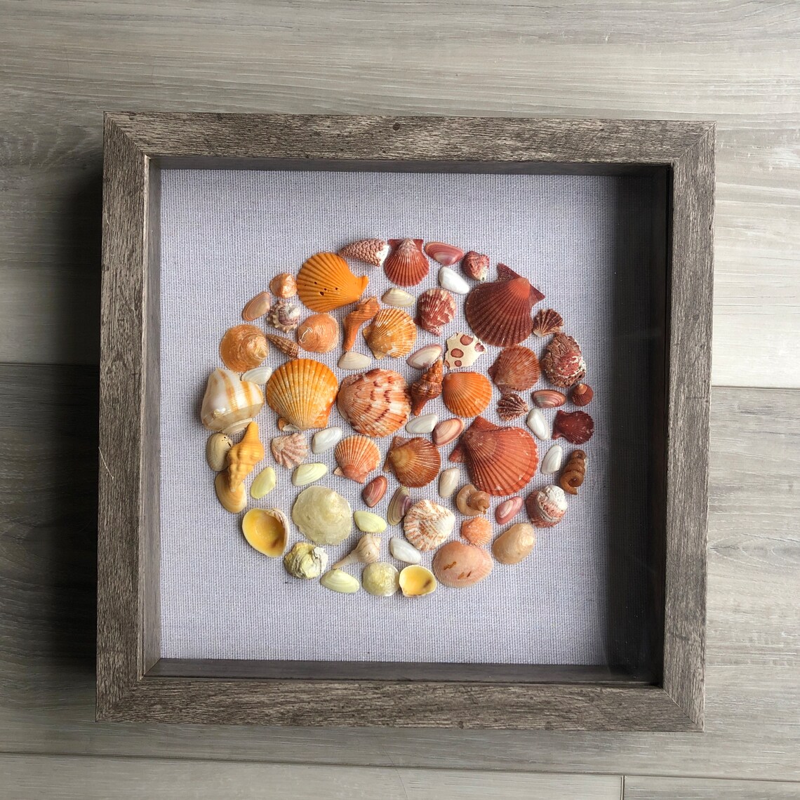 The Oliver | Sunset Circle Shell Art in Shadow Box - Orange Yellow ...