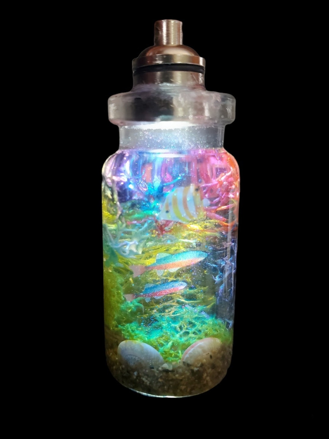 Luminous Tiny Fishtank Resin Jar Keychain LED Light Resin Fish Art Tiny ...