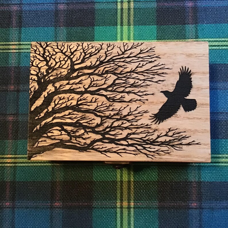 Custom Laser Engraved/etched Wood Box "ravens Flight" * 2 Sizes ...