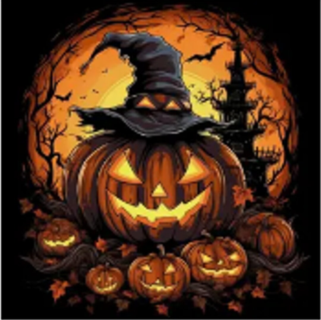 SCARY * Halloween Witch Jack O Lantern * Bats *haunted Tree * Full Moon ...