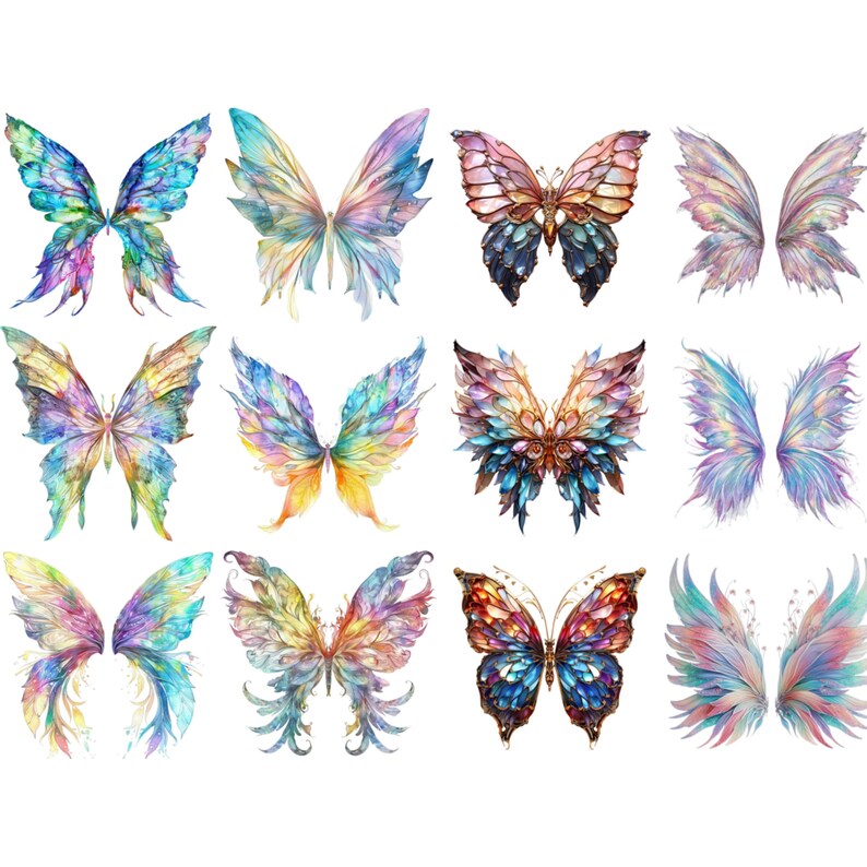 Magical Fairy Wings Clipart, Watercolor Angel Wing Clip Art, Pastel ...