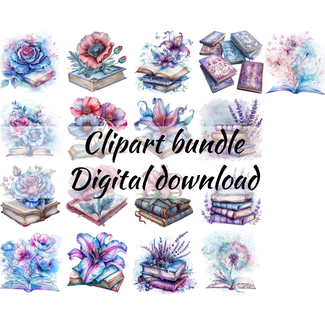 Books Summer Floral Books Clipart Bundle Set Amazing and Beautiful ...
