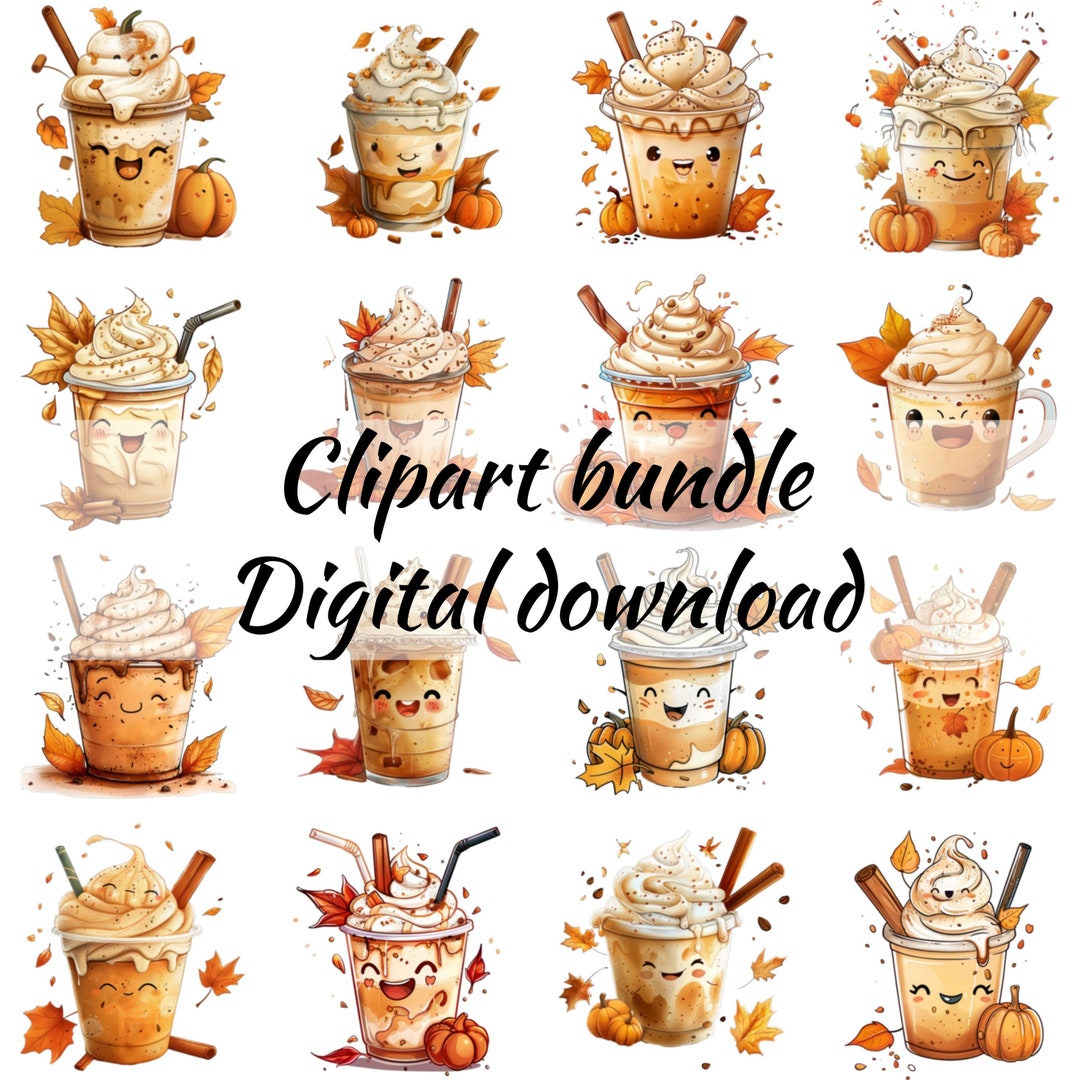 Spiced Pumpkin Latte Clipart Bundle Set a Cartoon of a Drink With a ...