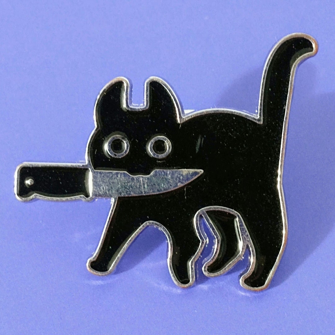 Stabby Cat Enamel Pin - Black Cat Silly Void Kitty Knife Brooch - Etsy