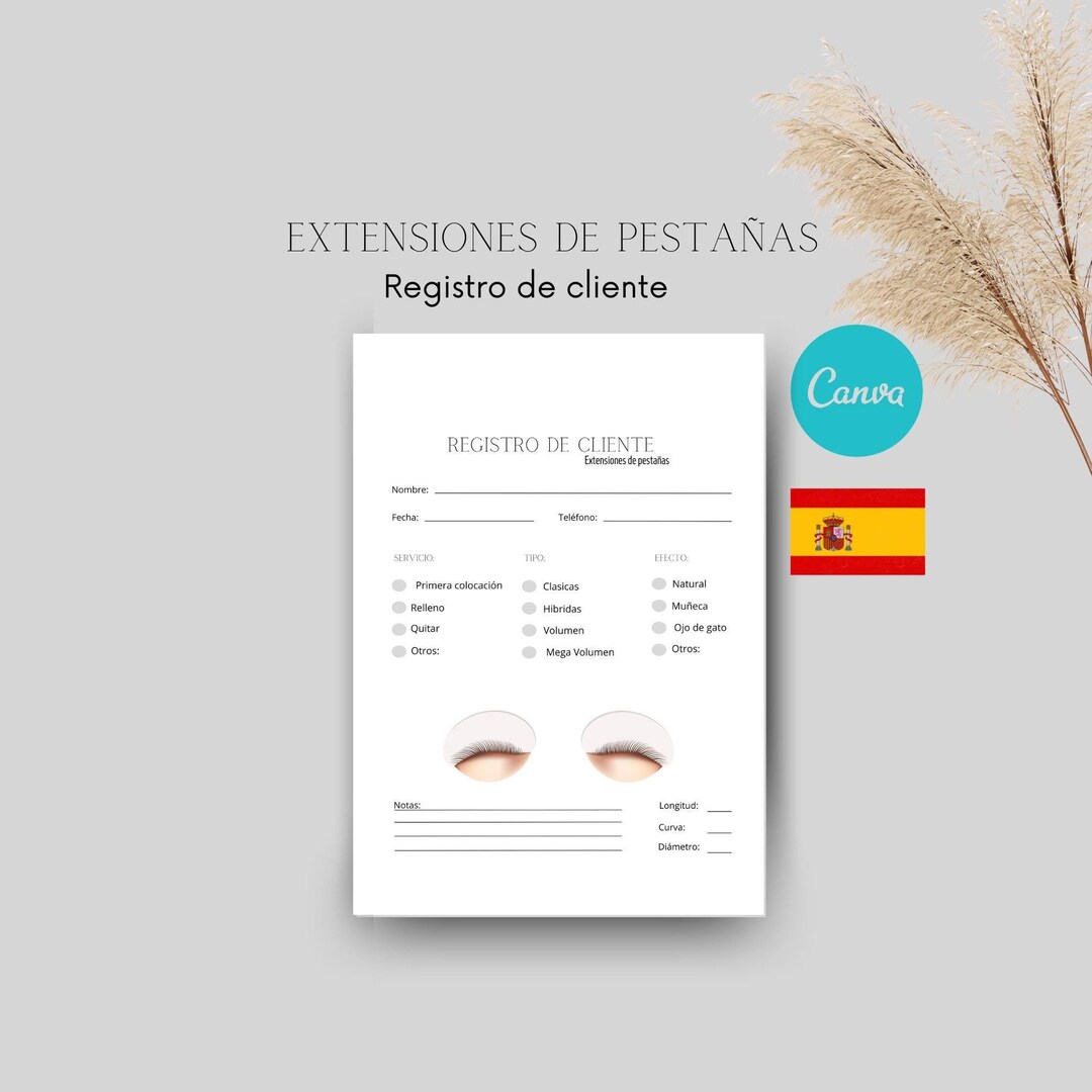 SPANISH Technical Sheet for Eyelash Extensions, Customer Registration ...