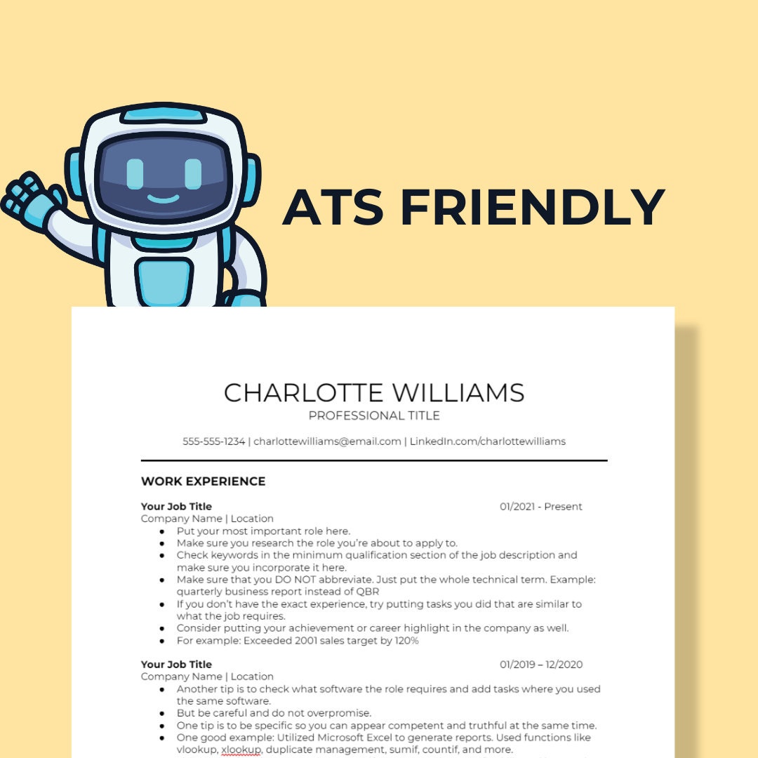 ATS Friendly Resume Template, Word, Google Docs, Simple & Minimalist ...