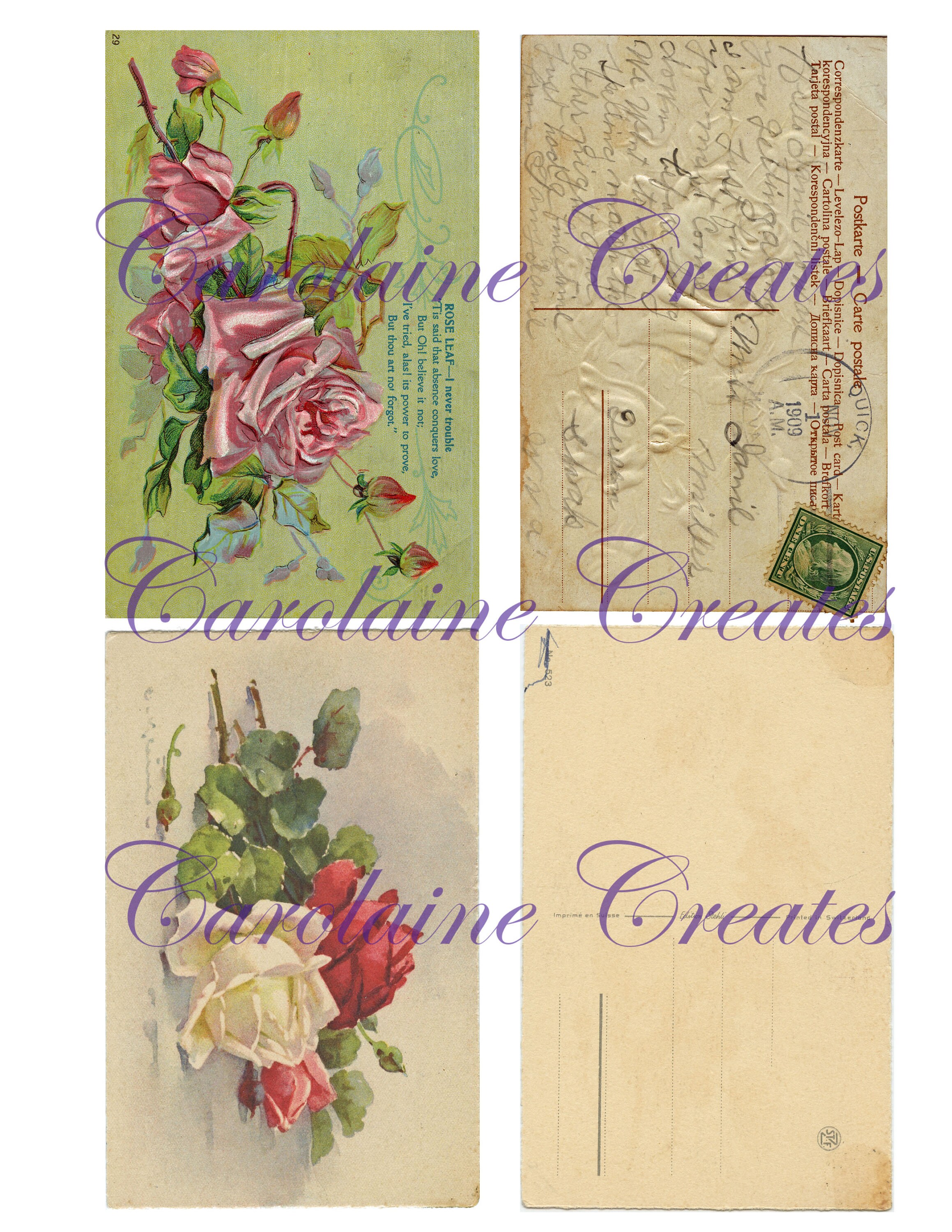 Printable Vintage Floral Postcards Kit 1 Digital Download | Etsy
